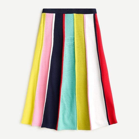 J. Crew | Skirts | J Crew Pleated Color Block Knit Stripped Midi Skirt ...